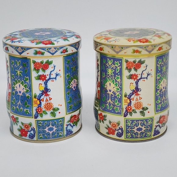 Daher | Accents | Daher Floral Tin Container Round Yellow Bird Blue And ...